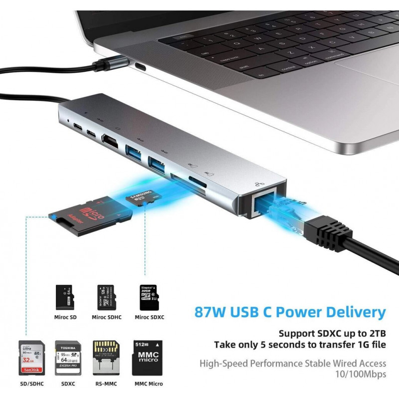 USB разветвитель для MacBook Type-C на 8-Port USB TypeC 3.0 Mini Hu...